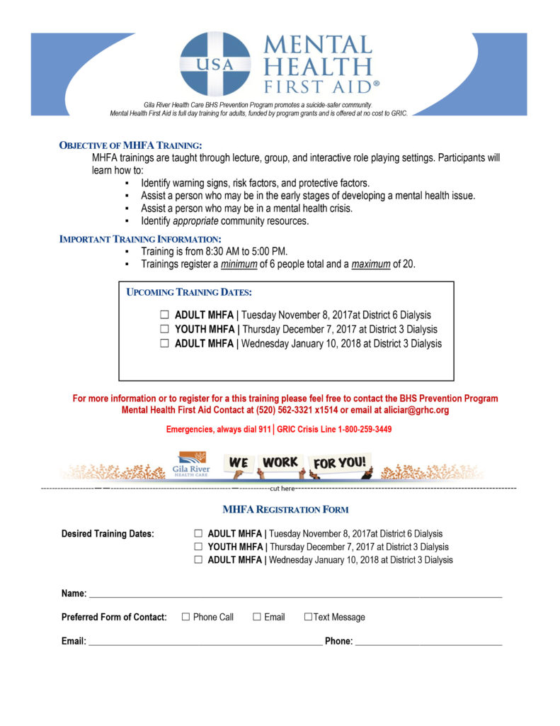 MHFA REGISTRATION FORM – Gila River Health Care